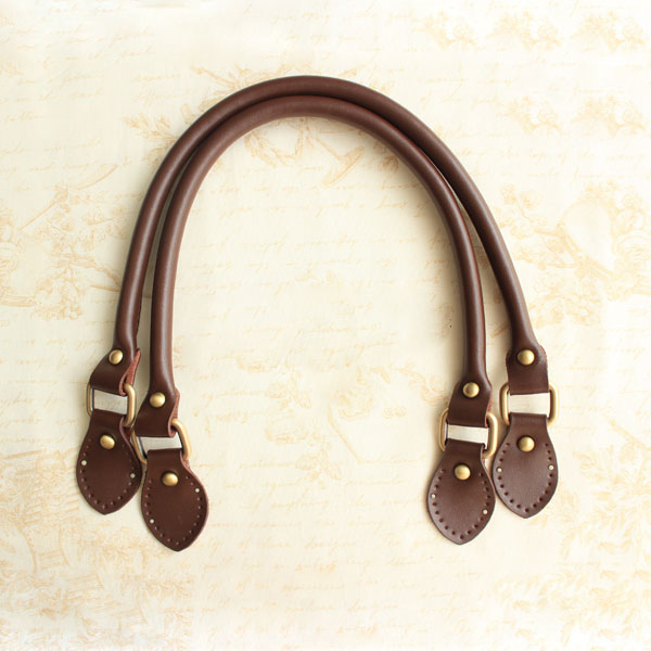 Brown leather Bag handle w / brass buckle