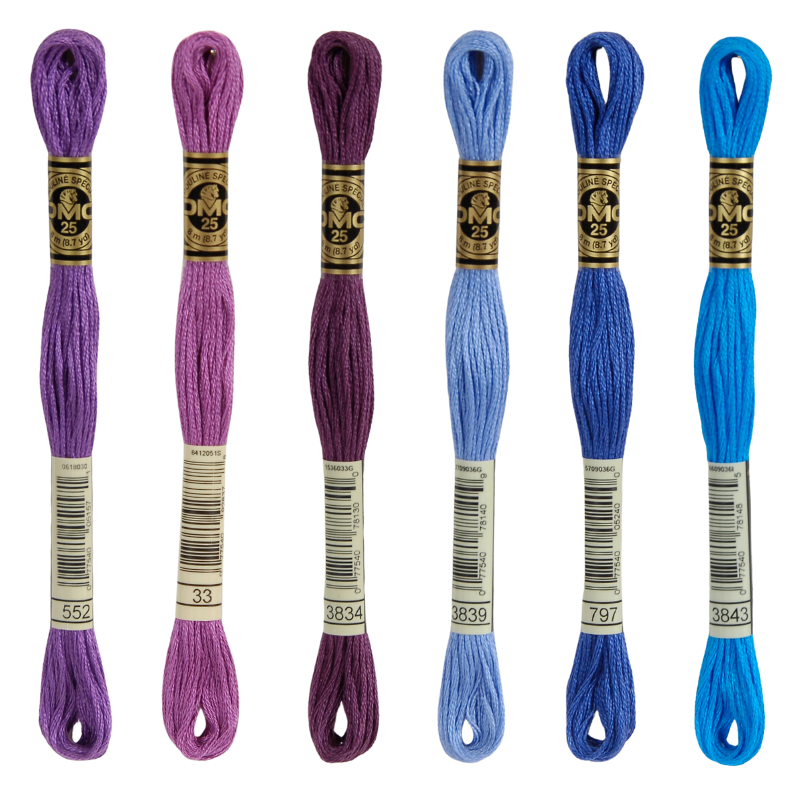 DMC Mouliné Spécial 25 Embroidery Thread, Uni Colors, Blue/Purple ...