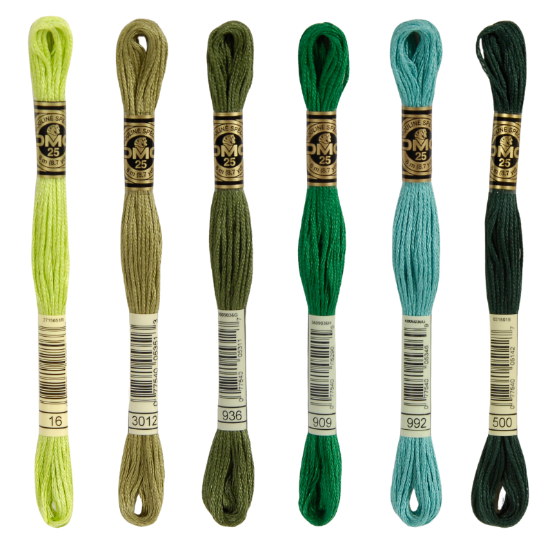 DMC Mouliné Spécial 25 Embroidery Thread, Uni Colors, Green shades ...